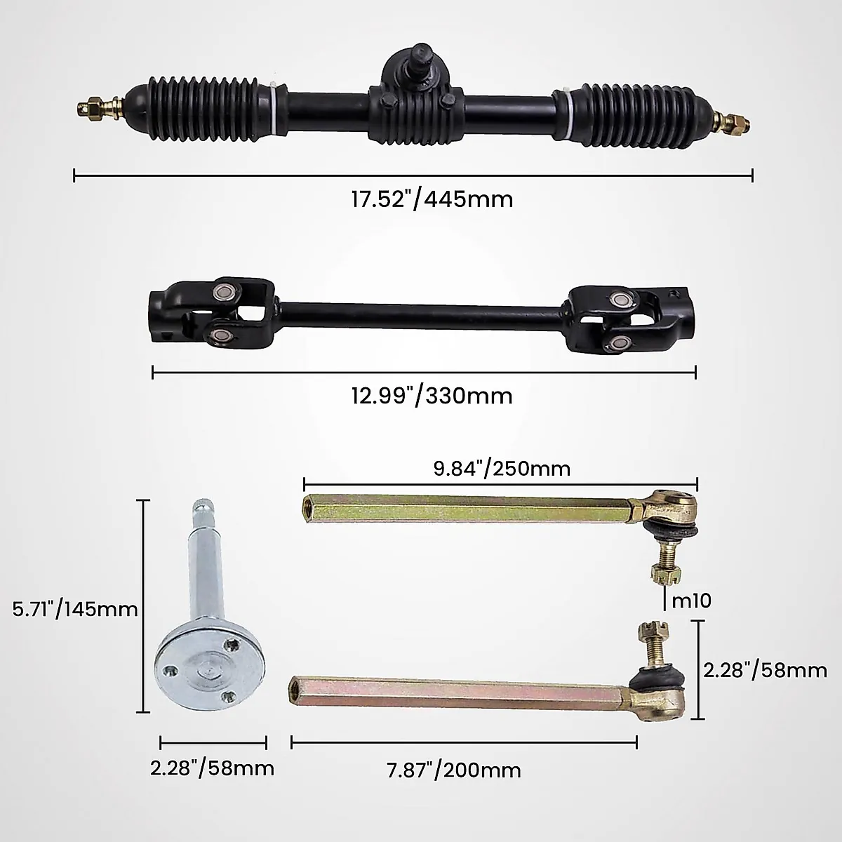 Tuningsworld Go-Kart Steering Wheel Kit, Adjustable Shaft Gear Rack Pinion Tie Rod Rack Steering Wheel Parts Assembly for 110CC Go Kart