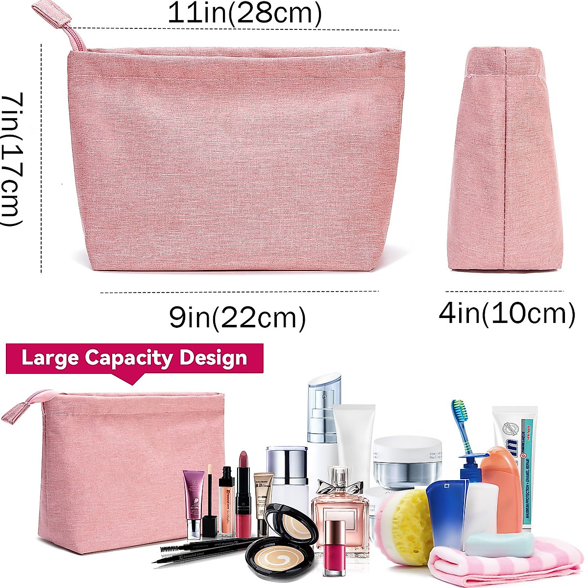 FUNSEED Large Travel Toiletry Bag for Women and Men, Portable Makeup Organizer, Water-resistant Travel Shaving Bag for Toiletries Accessories, Cosmetic (Pink)