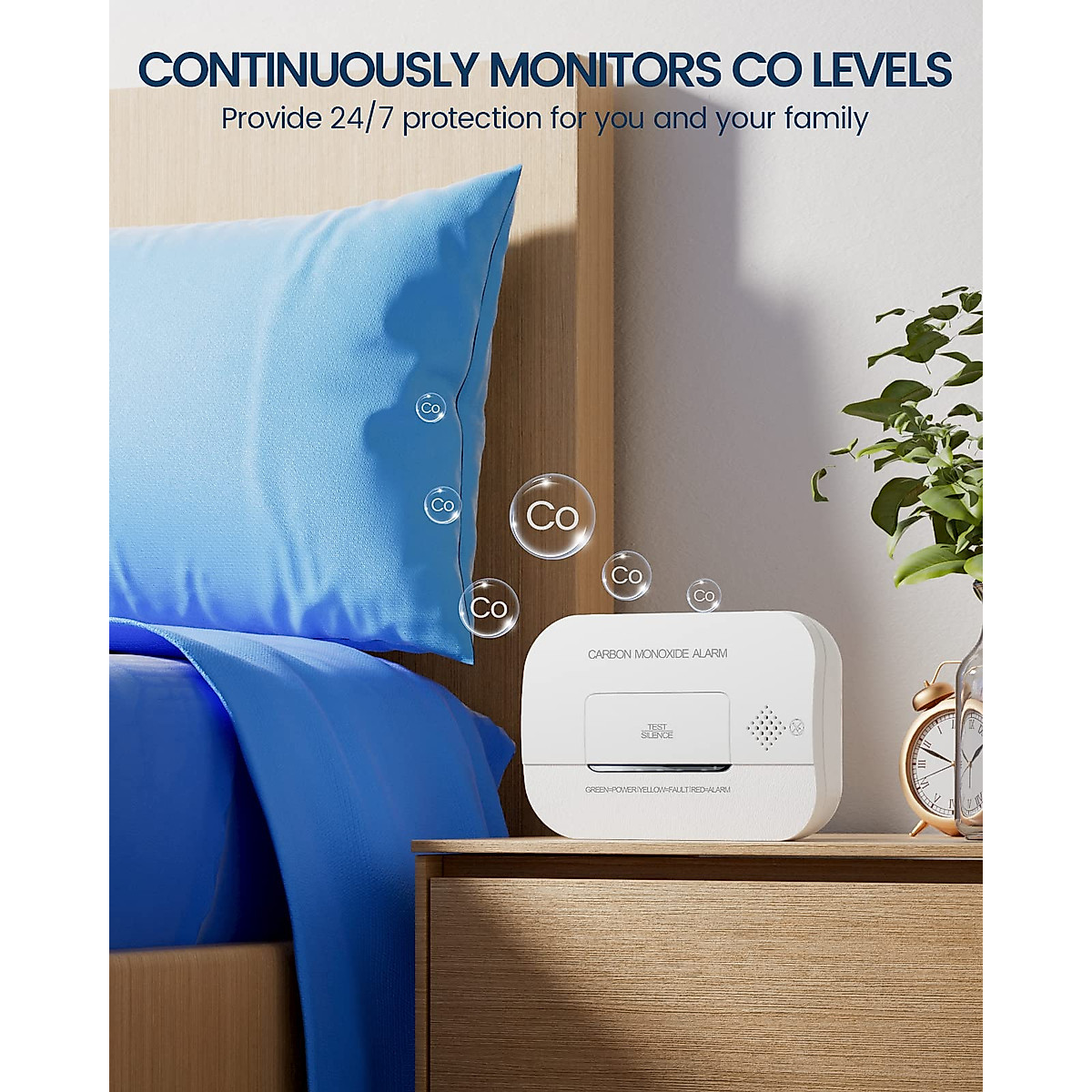 Ecoey Carbon Monoxide Detector, Replaceable Battery-Operated CO Detector with Human Alarm Sounds and Test Button, Carbon Monoxide Alarm for House and Bedroom, FJ127, 1 Pack