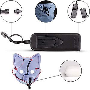 ZZXIAOJIE 3Pcs Demon LED Mask Costume Props Japanese Anime Plastic Fox Face Cosplay Glowing Masks for Adult Masquerade