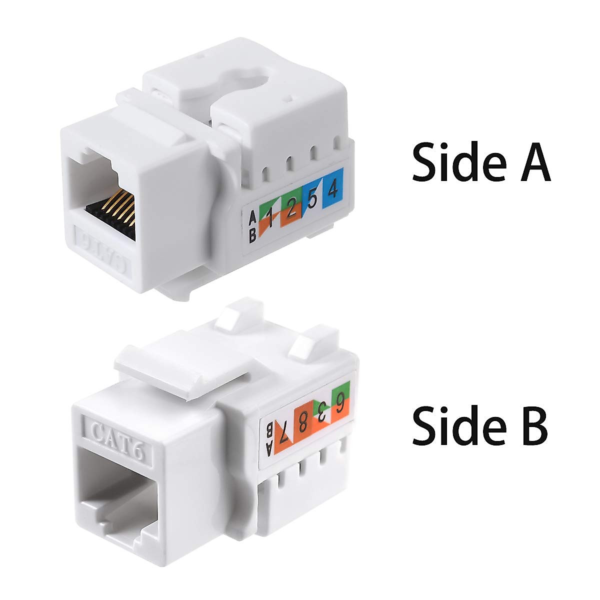 TENINYU 10-Pack RJ45 Keystone Jack Module Connector 568A/568B, Keystone Adapter Compatible Cat 6/5e/5 Connector,Cat6 Keystone Jack,RJ45 Female Connector,White
