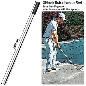 Uprimu Pool Cover Tool, Pool Cover Removal Installation Rod Pool Cover Anchors, Stainless Steel Heavy Made, 29inch Length, Compatible with All Standard Pool Cover Anchors