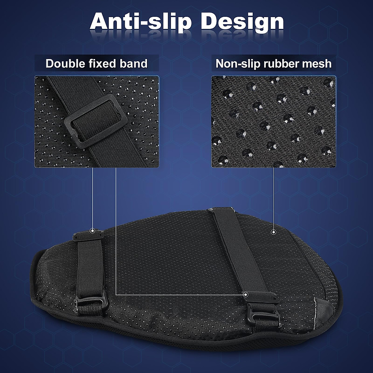 SKYJDM Detachable Motorcycle Gel Seat Cushion with Seat Cover, Large 3D Honeycomb Structure Shock Absorption & Breathable Motorcycle Gel Seat Pad for Long Rides