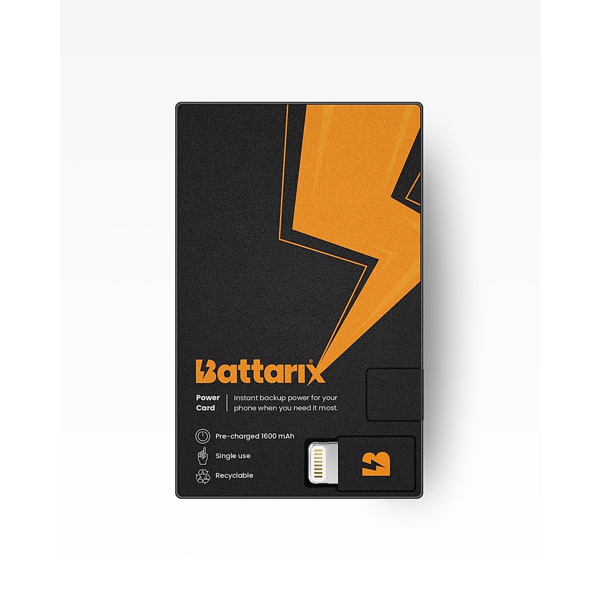 BATTARIX Power Card - Thin Universal Phone Charger Emergency Survival Everyday Carry Lightning & USB C for Android + iPhone (Single Use, Pre Charged)