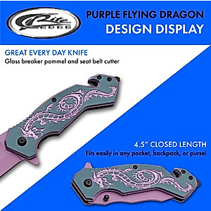 SZCO Supplies 7.75" Purple Flying Dragon Assisted Open Rescue Utility Folding Knife