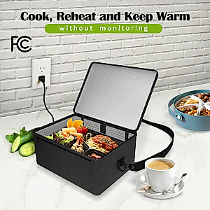 [90W Faster] Portable Oven, 110V 90W Portable Food Warmer Personal Portable Oven Mini Electric Heated Lunch Box for Reheating & Raw Food Cooking in Office, Travel, Potlucks and Home Kitchen (Black)