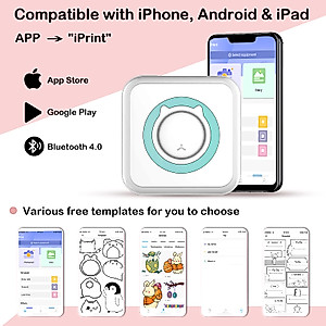 Mini Pocket Sticker Printer, Bluetooth Wireless Portable Mobile Printer Machine Thermal Printer, Pocket Label Receipt Printer Compatible with iOS & Android, and Thermal Printing Paper 2.24X197 inch