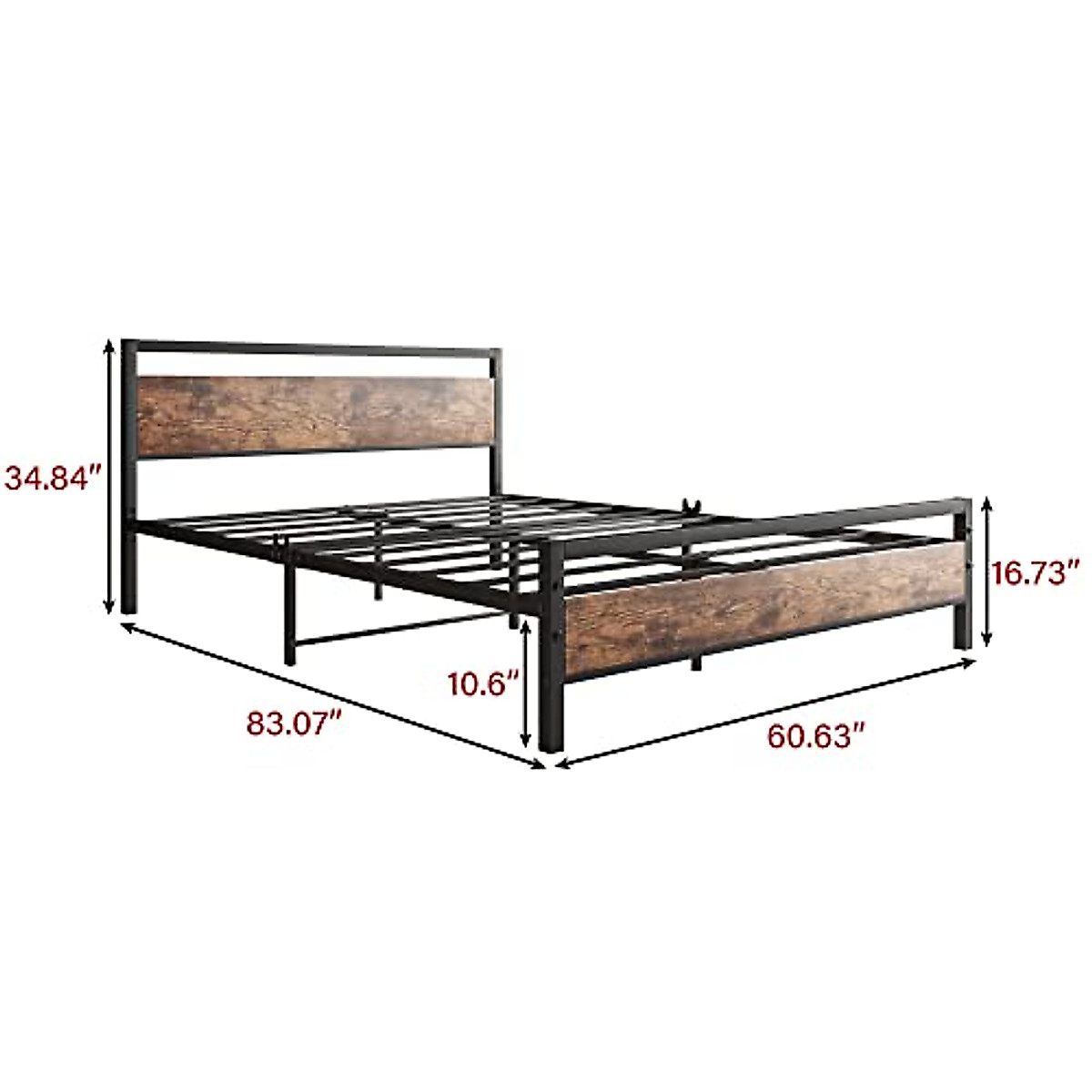 BOFENG Black Queen Size Bed Frames with Wood Headboard and Footboard,Heavy Duty Platform Bed Frame with Storage No Box Spring Needed,Steel Slats Mattress Foundation Square Pipe Design Noise Free,Brown