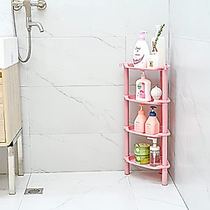 4 Shelf Corner Shower Caddy, Rustproof, Plastic Shower Organizer for Bathroom, Bathtub, Shower pan, Bath Accessories Shower Caddies, 13.5 x 10 x 33.5 Inches, Pink (Round Slot Pink 4 Tier)