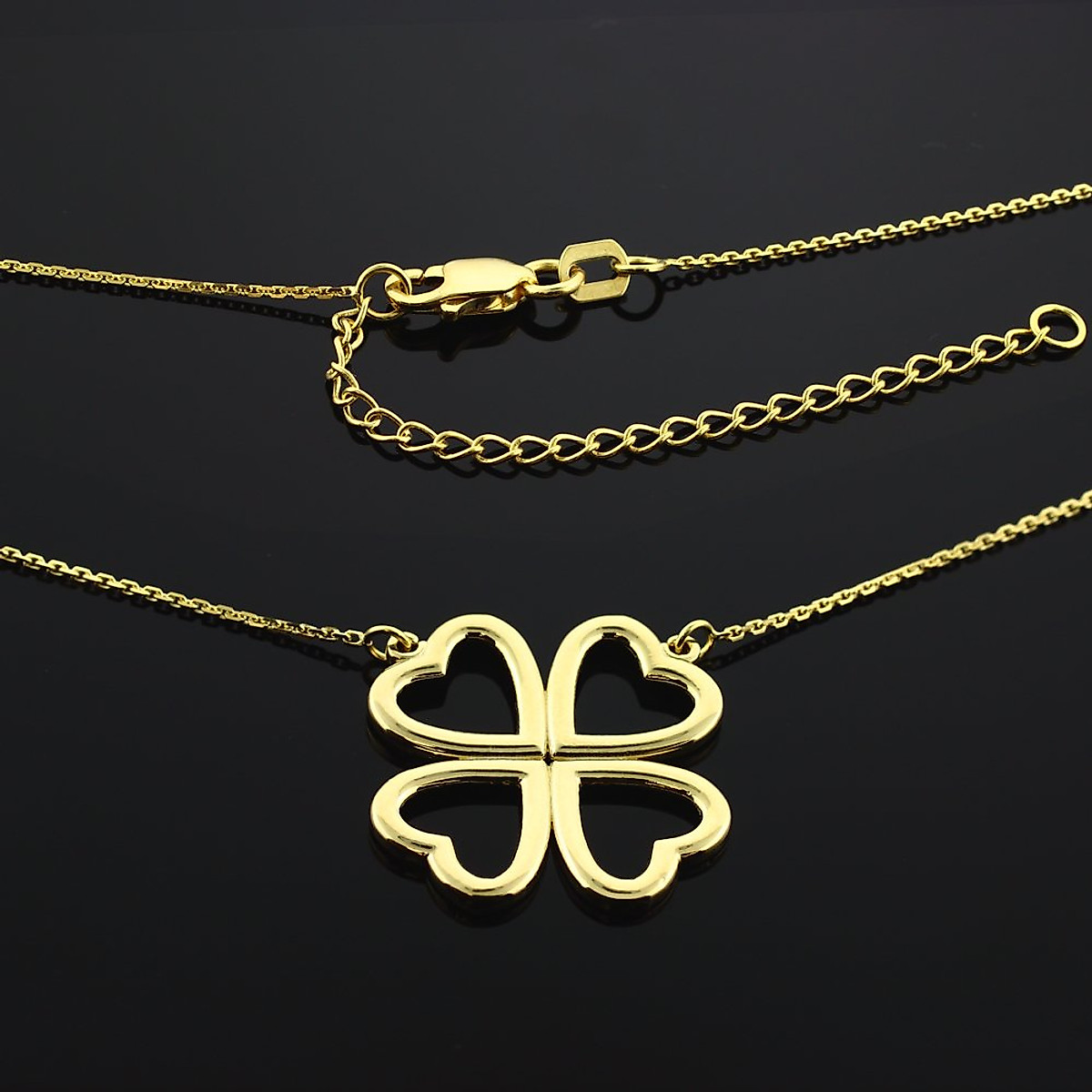 14k Gold Four-Leaf Heart Clover Necklace (16 Inches)