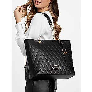 GUESS Factory Women's Quilted Chain Handle Tote Bag Handbag - Black