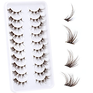 Brown Lashes Anime Eyelashes Natural Look Wispy Fake Eyelashes Manga Clear Band Cluster Eye Lashes Individual DIY False Eyelashes Pestañas Postizas 10 Pairs ALICROWN