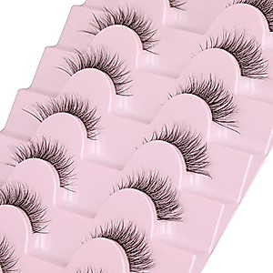 Fake Eyelashes Natural Short Cat Eye Lashes Clear Band Fluffy Wispy False Eyelashes 8 Pairs by Yawamica