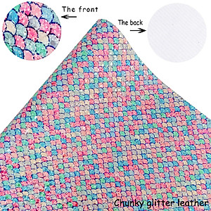 Greatdiy Sparkly Mermaid Chunky Glitter Faux Leather Roll 12 x 52 inch Shiny Synthetic Leatherette Fabric for Making DIY Bows Crafts (24008#16)