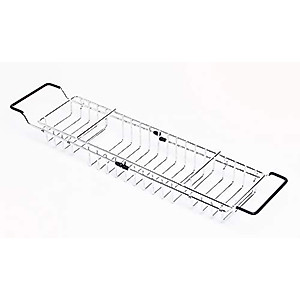 Basicwise Expandable Metal Bathtub Caddy with, Rubber Handles, Chrome (QI003491)