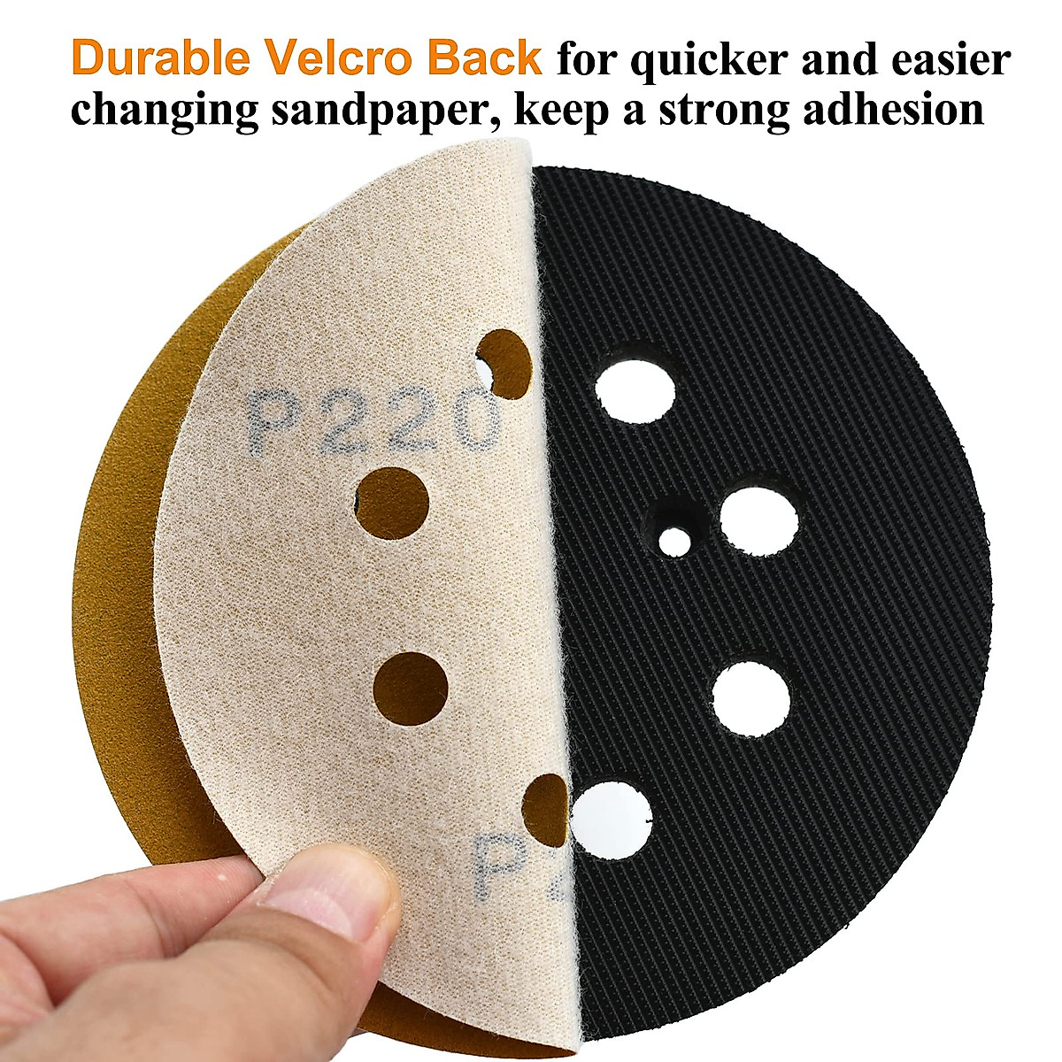 Aiyard 5-Inch 8-Hole Hook and Loop Sanding Discs 220-Grit Random Orbit Sandpaper, 100-Pack