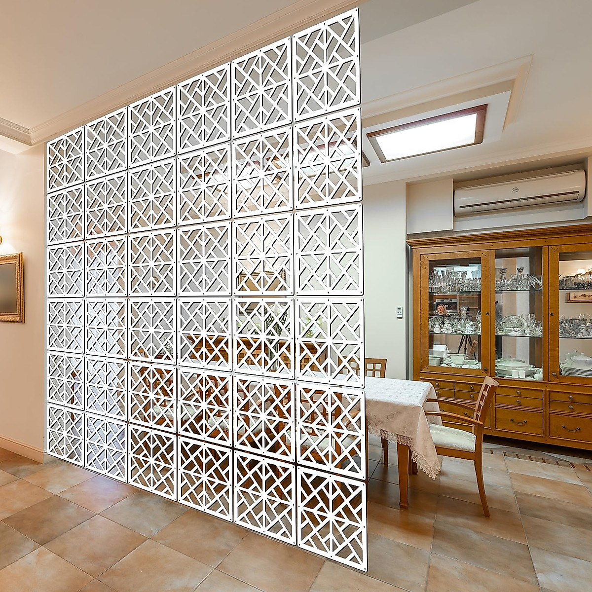 Lchen Hanging Room Divider,10 Pieces Wood-Plastic Hanging Panels 0.2“Thick Screen Panel for Living Room Bedroom Home Decoration(SG,11.4"X11.4")