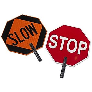 Cortina ABS Plastic Pole Mounted Paddle Sign, STOP/SLOW, 03-851, 18 Sign with 9 Polygrip Handle, Red on Orange