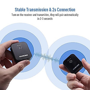 SONICAKE Wireless Lavalier Microphone 2.4GHz 164 ft/50M Range 10 Hrs, Compact Wireless Mic System(1 TX +1 RX) for iPhone/Android/DSLR Camera,Vlog,Podcast,Live Streaming,Video Recording,Interview