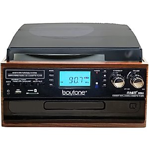 Boytone BT-22MS, Bluetooth Record Player Turntable, AM/FM Radio, Cassette, CD Player, 2 Built in Speaker, Ability to Convert Vinyl, Radio, Cassette, CD to MP3 Without a Computer, SD Slot, USB, AUX