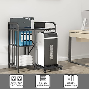 Printer Stand with Storage & Charging Station, Under Desk Printer Stand for Home Office, 3-Tier Printer Table for Home Office with Rolling Shredder Stand, Printer Stand with File Cabinet, Black