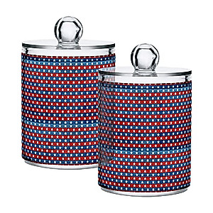 Kigai 2 Pack Plastic Jars with Lids Patriotic Stars Airtight Container for Coffee Tea Candy Food Storage, 14oz Clear Apothecary Jars Bathroom Qtip Holder Organizer for Cotton Swabs Cosmetics