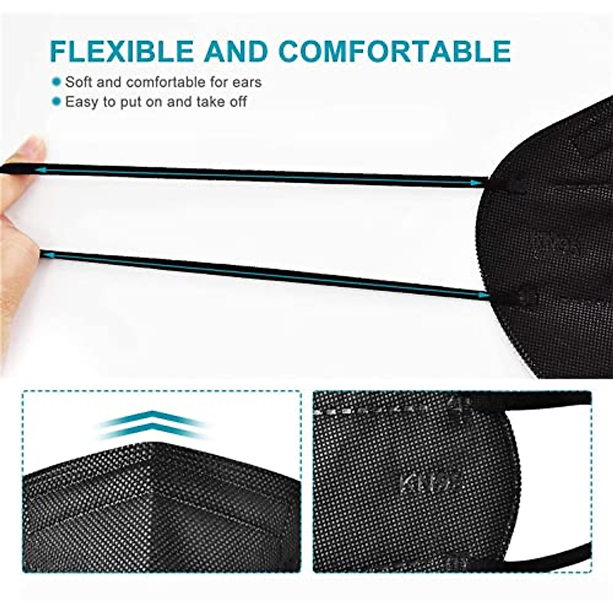 LEMENT 50pcs KN95 Face Mask Black 5 Layer Cup Dust Safety Masks Filter Efficiency≥95% Breathable Elastic Ear Loops Black Masks