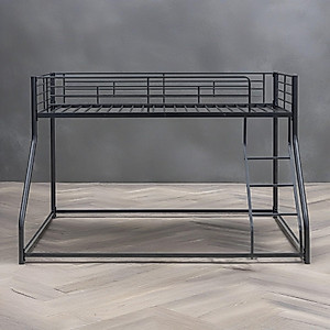 FRANSOUL Full XL Over Queen Size Bunk Bed, Heavy Duty Metal Bunk Bed Frame with Inclined Ladder & Safety Guardrail, Low Metal Floor Bed for Teens Youths Adults, Space Saving & Noise Free