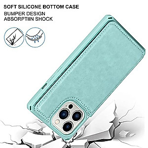 Cavor for iPhone 13 Pro Max Phone Case with Card Holder,[3 Card Slots] [with Lanyard] PU Leather Flip Shockproof Case Wallet for iPhone 13 Pro Max-Green
