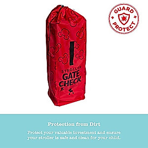 J.L. Childress Disney Baby Gate Check Bag for Single Umbrella Strollers - Disney Stroller Bag for Airplane - Stroller Travel Bag for Airplane - Red, Mickey Mouse