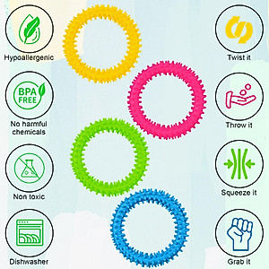 Jenaai 12 Pack Sensory Fidget Toys Spiky Sensory Ring and Bracelet Stretchy Soft Flexible and Rubber Spikes Stress Rings for Youth Adults Calm Reduce Stress (Red Blue Yellow Green)