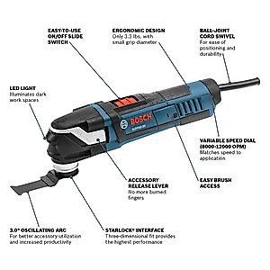 Bosch GOP40-30B-RT Multi-X 3.0 Amp StarlockPlus Oscillating Tool Kit w/Snap-In Blade Attachment (Renewed)