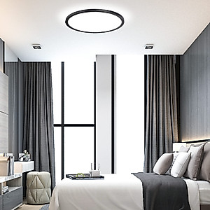 RGZZUP 28W LED Flush Mount Ceiling Light, Shell 3 Color Changeable (3000K/4000K/6000K),120V Slim Surface Mount Ceiling Light Lighting Fixture for Kitchen Bedroom Living Room (Black-4 Pack)