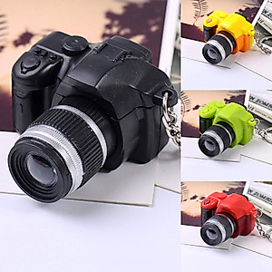 Cute Mini DSLR Camera Lighting Voice Pendant Keychain Key Ring Gift Decor,Car Keychain Accessories for Women Men - Black