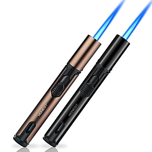 PROMISE Torch Lighters, Butane Lighters Refillable Single Jet Flame for Candle Grill BBQ Camping (Black&Brown)