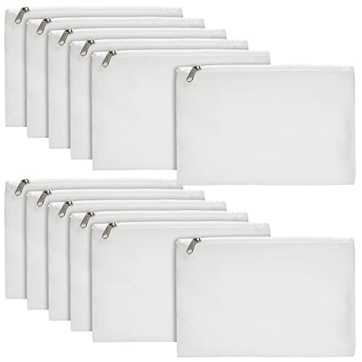 Juvale 12-Pack Bulk Blank Canvas Zipper Pouch Set with Zipper for Cosmetic & DIY Crafts, Pens, Pencils, Markers, Scissors, Makeup Brushes, Lip Gloss, Hair Clips (8x6 in)