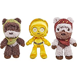 Mattel Star Wars Plush 8-Inch Figure 3-Pack, Return of the Jedi Endor Celebration Set, 2 Ewoks & 1 C-3Po Soft Robot Doll with Metallic Fabric