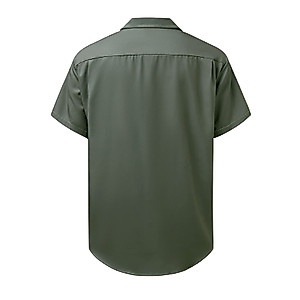 Hardaddy Men's Gongfu Rooster Chest Pocket Printed Short Sleeve Button Down Summer Casual Shirt Gray XXL