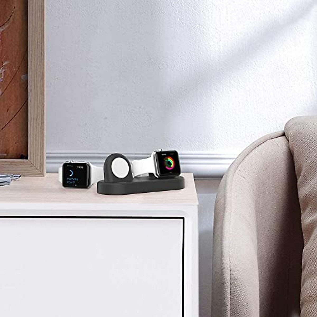 Delidigi Dual iwatch Stand Dock Silicone Charger Stand Compatible with Apple Watch Ultra SE2 Series 8 7 6 SE 5 4 3 2 1 (49/45/44/42/41/40/38mm), Supports Nightstand Mode (Black)