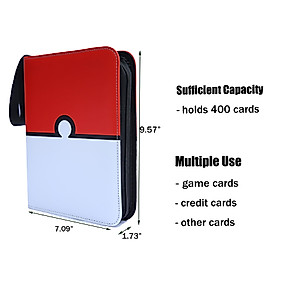 Binder for Pokemon Card Binder of 400 Card Collection/4 Pocket Card Binder/Trading Card Binder/Card Album with Zipper, 50 Sheets