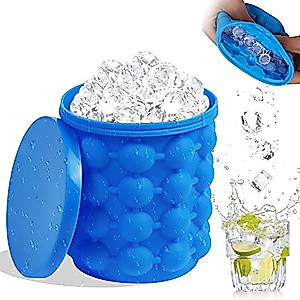 Ice Cube Mold Ice Cube Trays, New 3D Ice Cubes Maker(2 in 1), Large Cylindrical Silicone Ice Bucket for Frozen Cocktail, Beverages and More - Blue