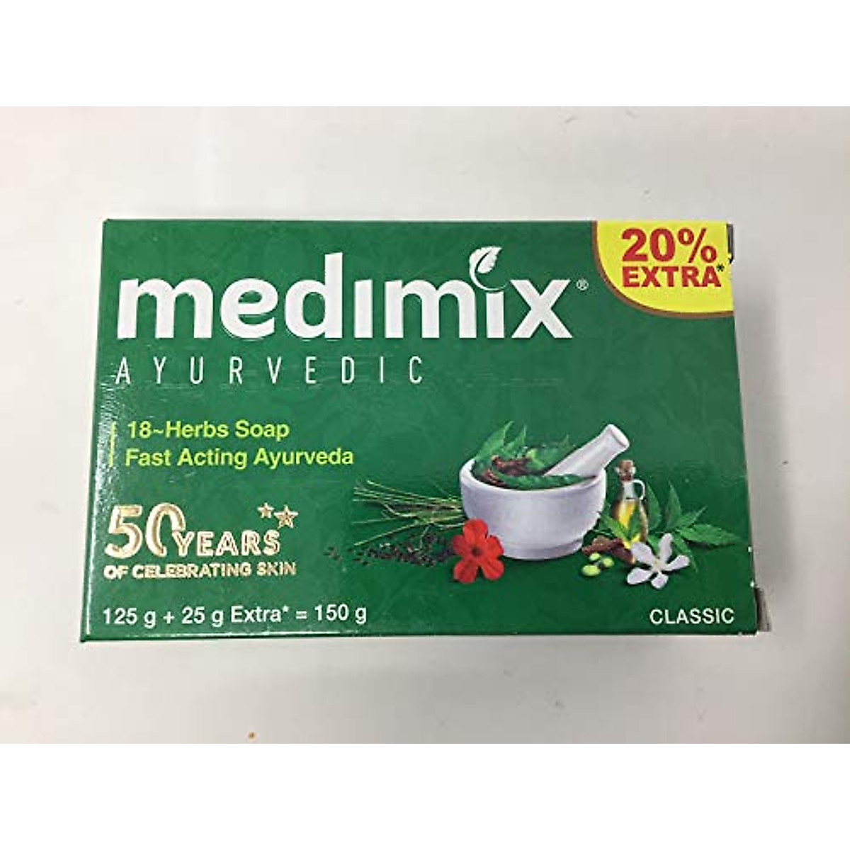 Medimix Herbal Handmade Ayurvedic Classic 18 Herb Soap for Healthy and Clear Skin Pack of 10 (10 x 125 g)