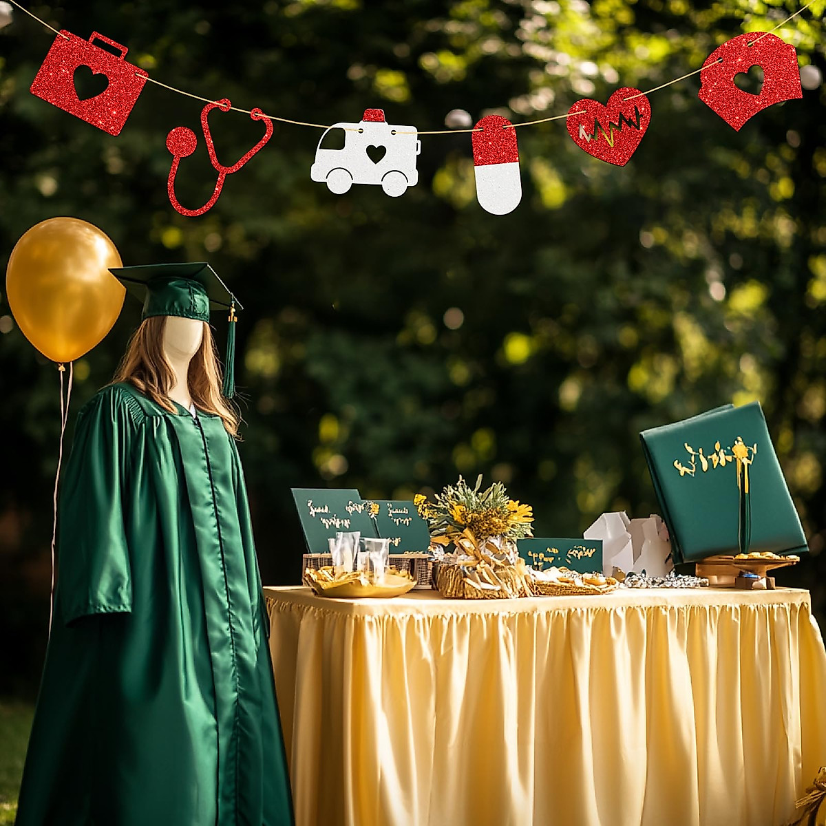Talorine Red Glitter Congrats Doctor Banner Congrats Nurse Banner- Senior College Medical Graduation Party Bunting Decorations Supplies