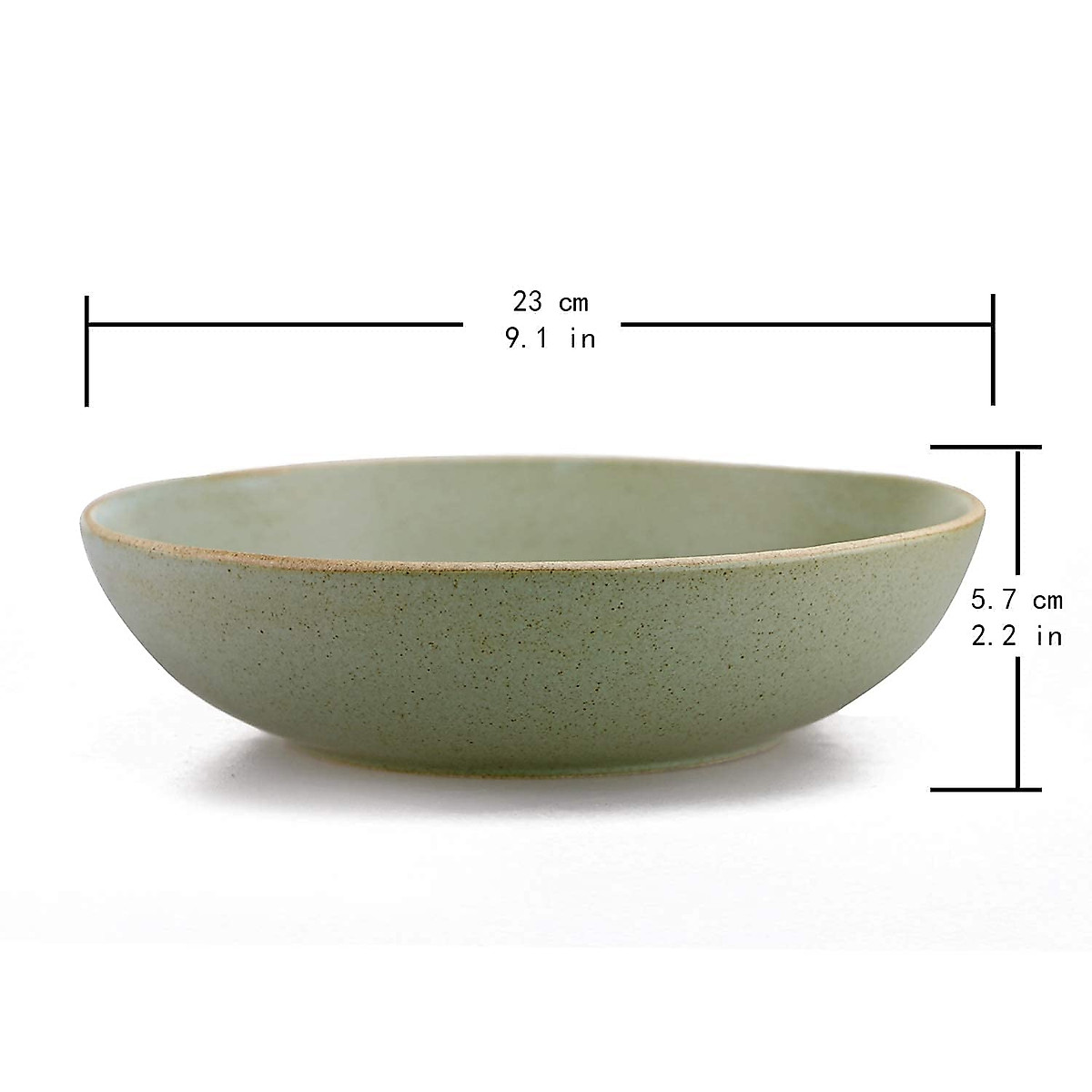 STAR MOON Pasta Bowls 30 Ounce Ceramic Large Serving Bowls Stoneware Retro Salad Bowls Bowls Irregular Shaped Speckled Microwave Dishwasher Safe, Set of 2 (Matt Jade)