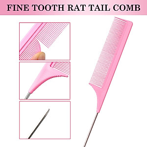 Sularpek 3 Pieces Slick Brush Set Bristle Hair Brush, Teasing Brush Edge Brush, Rat Tail Comb, for Edge & Back Brushing, Combing Slicking Hair for Women Girls (Pink)