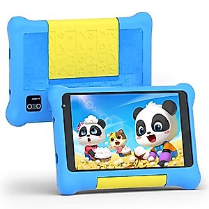 Kunleba 7 Inch Kids Tablet Andriod 11 Tablet for Kids Quad Core Processor 2GB RAM 32GB ROM 128GB Expansion 3500mAh Parental Control Learning Tablet Portable Shockproof Case (Blue)