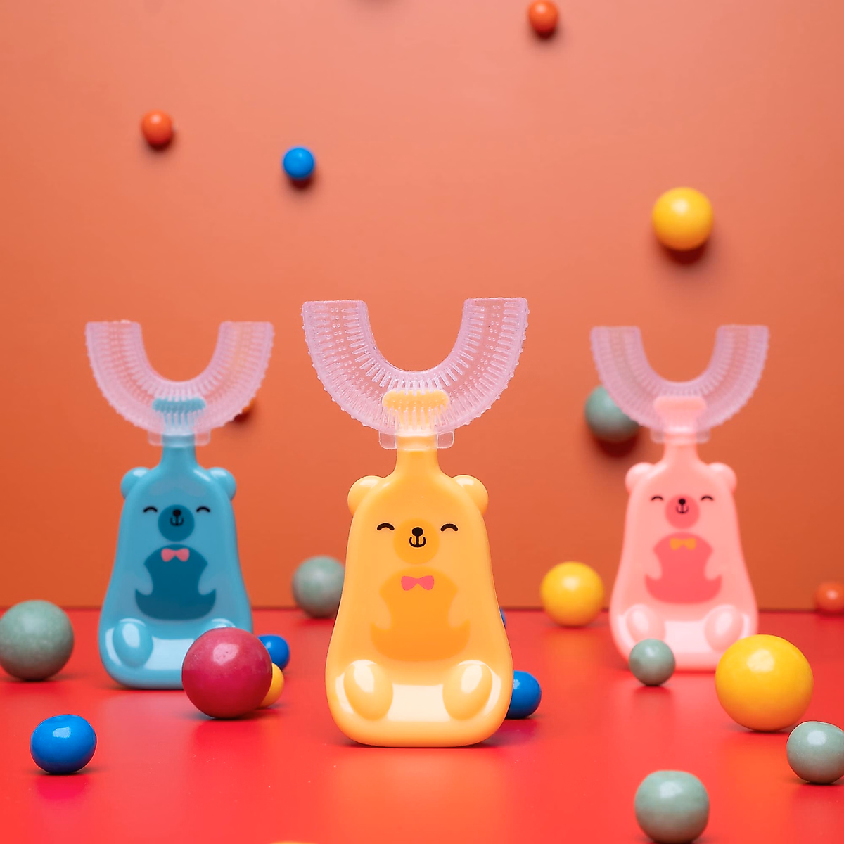 3 Pack U-Shaped Toothbrush Kids – 360 Toddler Toothbrush for Kids Age 2-8 Years Old – Cute Kids Toothbrushes – Silicone Toothbrush with Double-Layered Bristles for Deep Dental Cleaning