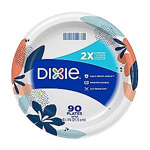 Dixie Medium Paper Plates, 8.5 Inch, 90 Count, 2X Stronger*, Microwave-Safe, Soak-Proof, Cut Resistant, Great For Everyday Breakfast, Lunch, & Dinner Meals