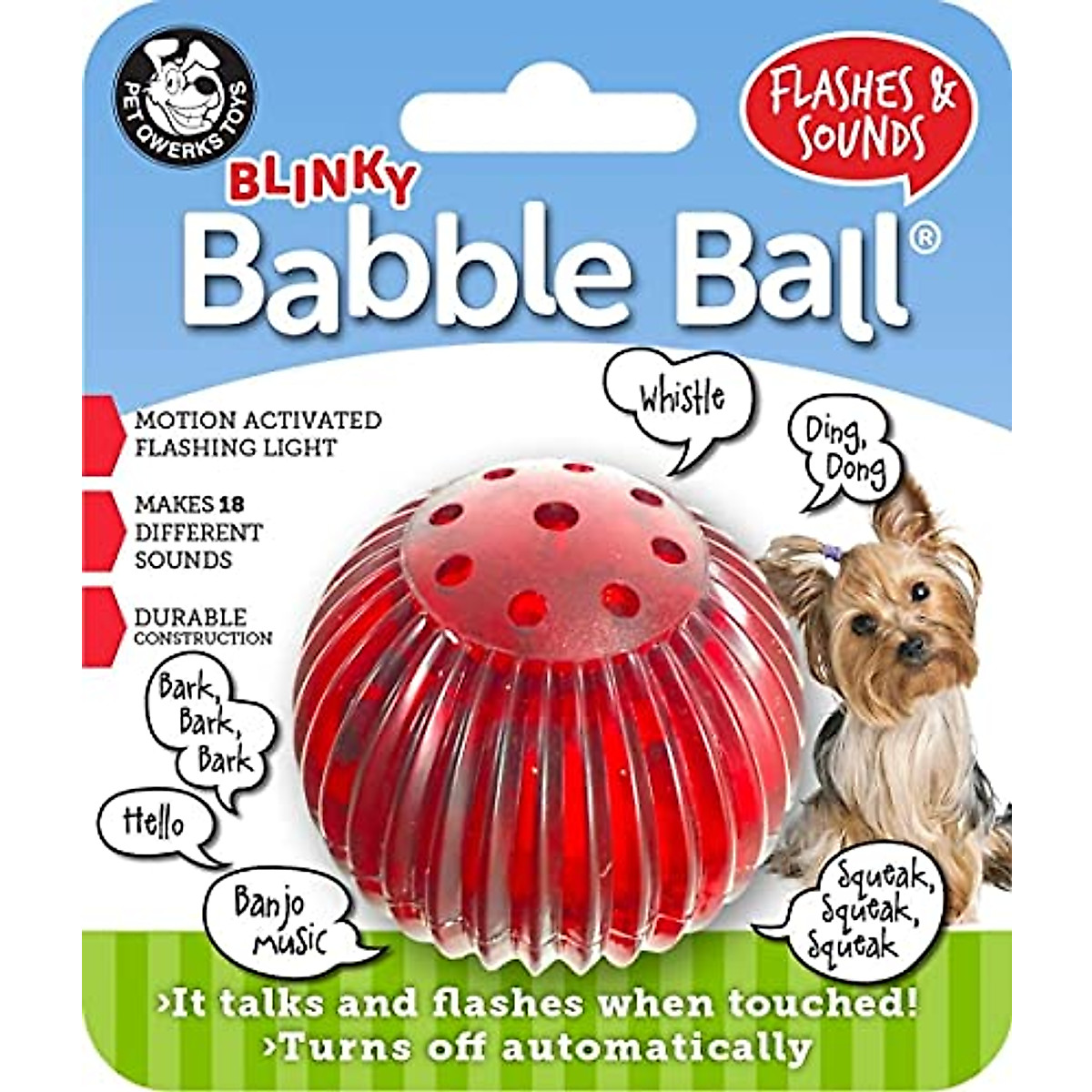 Pet Qwerks Blinky Babble Ball - Flashing Interactive Chew Dog Toy - Small