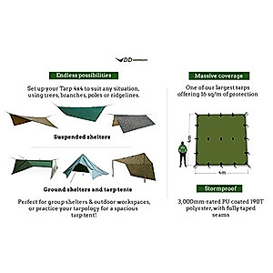 DD Hammocks - DD Tarp 4x4 - Coyote Brown (13ft x 13ft) - 100% Waterproof Lightweight & Multifunctional Rainfly Square Tarp Tent Group Shelter for Camping Bushcraft & Scouts